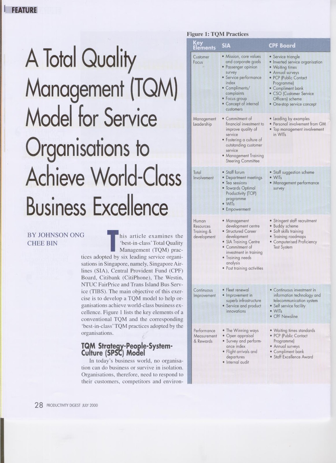 Johnson Ong Chee Bin: TQM Model for Service Organisations