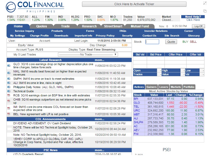 Opening an account in COL Financial