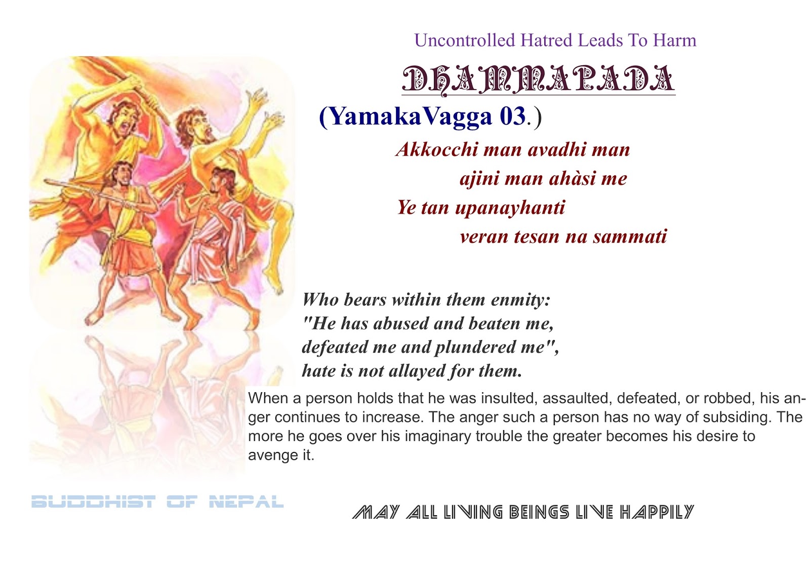 Buddhist Of Nepal: Dhammapada Verses 3 and 4 Tissatthera Vatthu