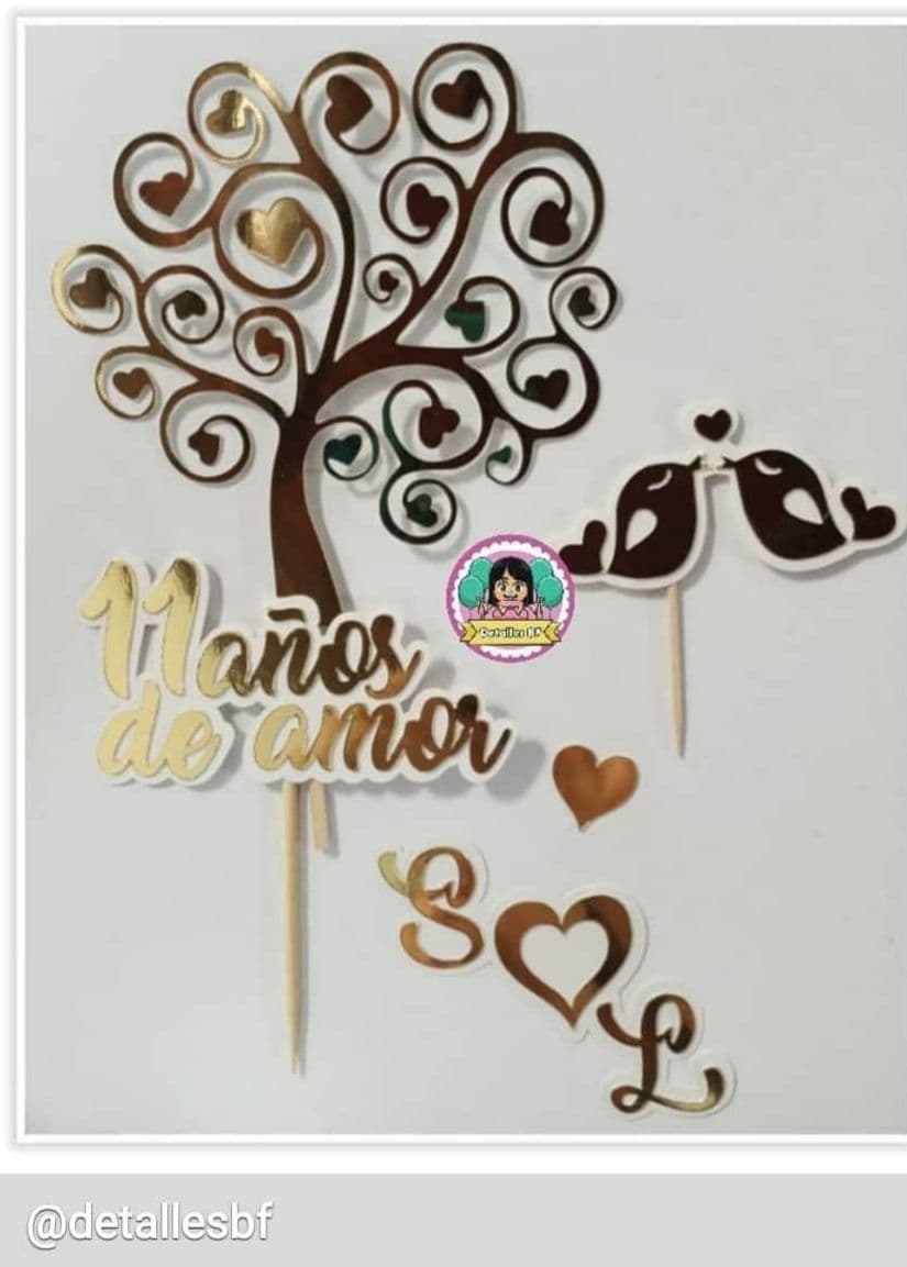 Topper metalizado aniversario 11 Años de Amor - Mis Toppers Tus Toppers