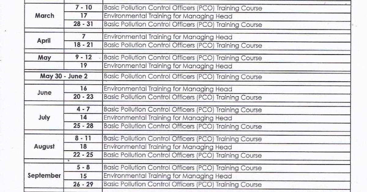 ENVIRONMENTAL TRAINING INSTITUTE: 2017 Training Schedule