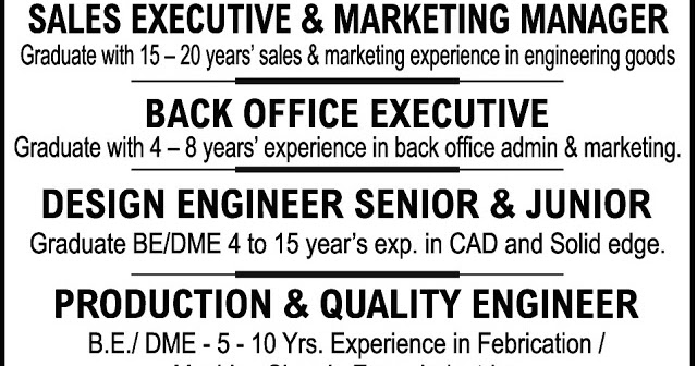 UDYOG ADDA: Urgent Openings for Production & Quality Engineer / Jr. & Sr. Design Engineer / Back ...