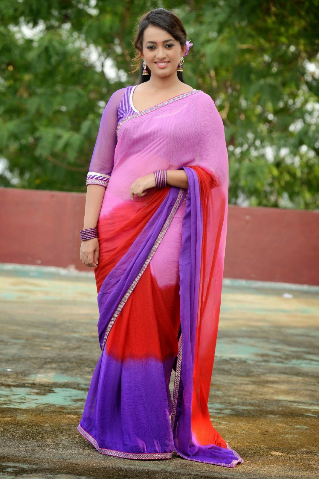 Bollywood Actress Saree Collections: Ester Noronha In Tri Color Saree