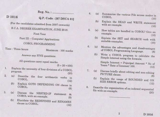 Bharathiar University B.C.A., Computer Applications COBOL PROGRAMMING ...