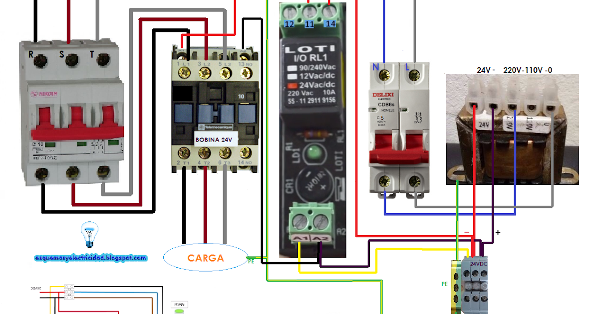 Esquemas eléctricos: Contactor accionado por sensor inductivo con relé ...