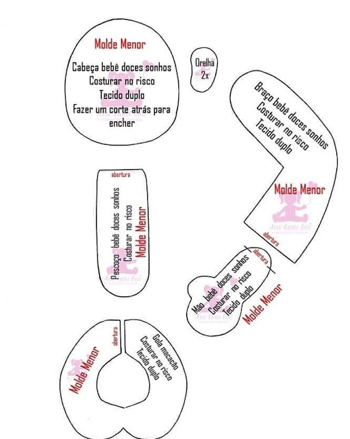 Bebê de pano: Molde Gratuito - Ver e Fazer