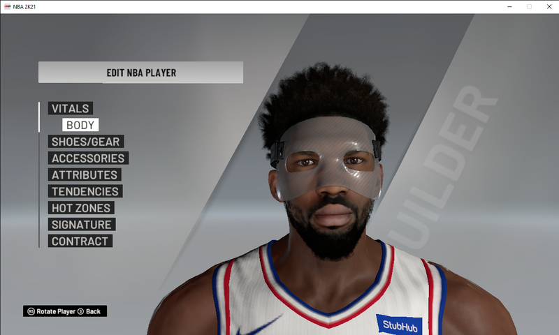 Joel Embiid Cyberface with Mask and Body Model By JAY HAWKS [FOR 2K21]