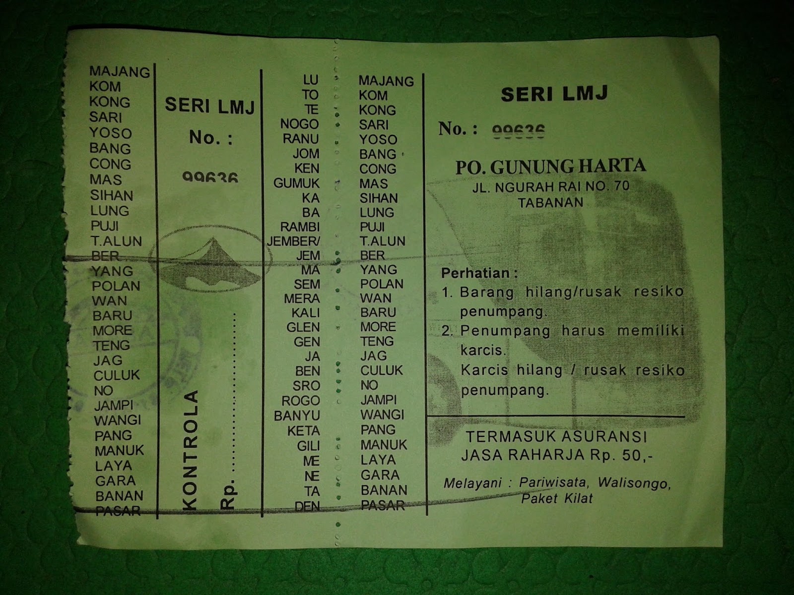 Caper Touring "One Stop Journey": Koleksi Karcis Bus