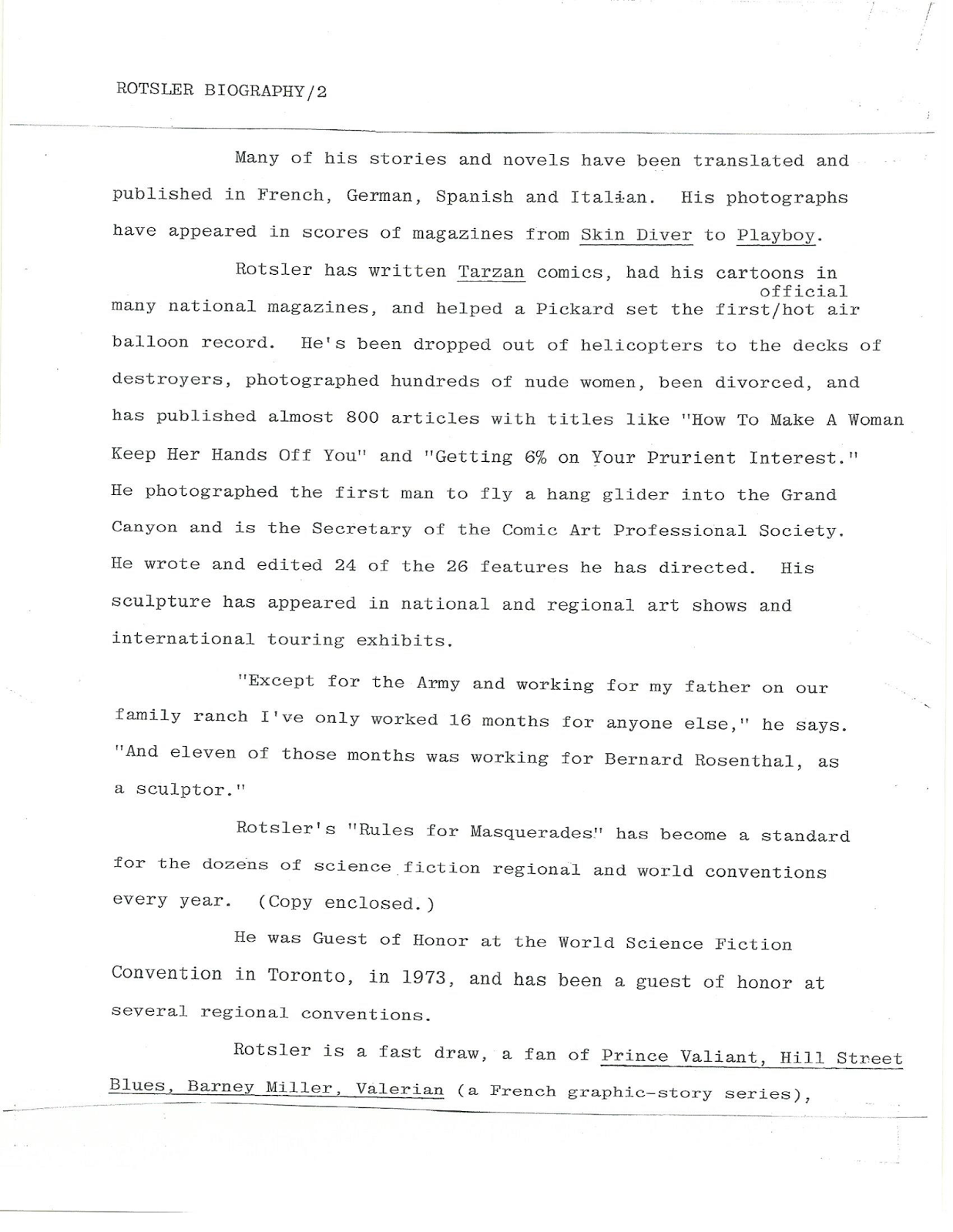 William "Bill" Rotsler: A Celebration : William Rotsler's Resume (Circa ...