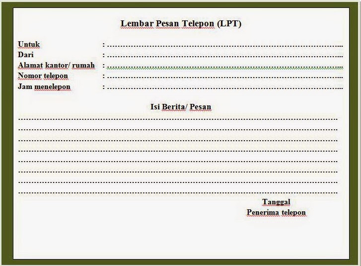 Aneka Format Lembar Pesan Telepon (LPT) - Kejuruan