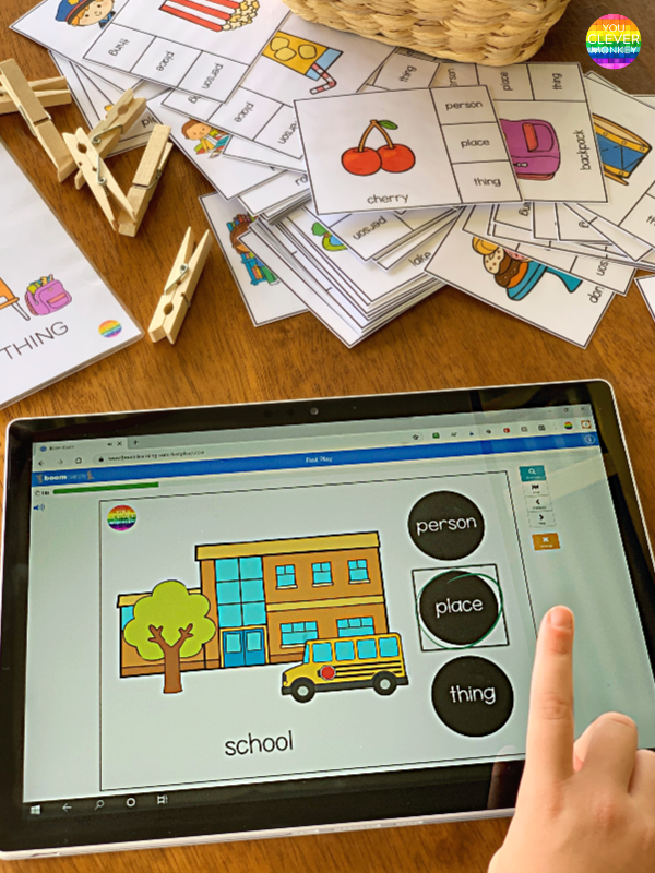 PARTS OF SPEECH - TEACHING NOUNS USING BOOM CARDS | you clever monkey