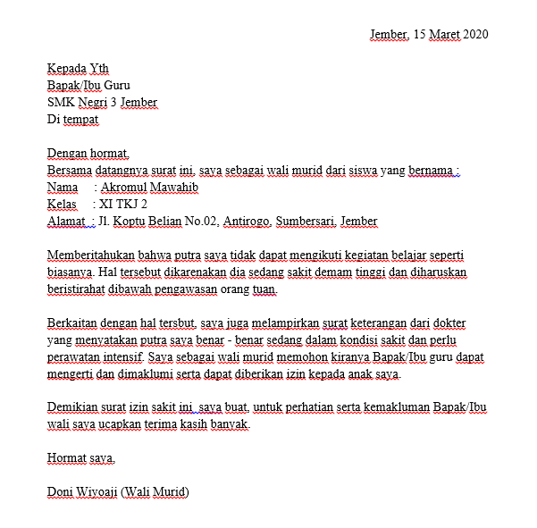 Contoh Surat Izin Sakit Demam - RUANG-SIPIL