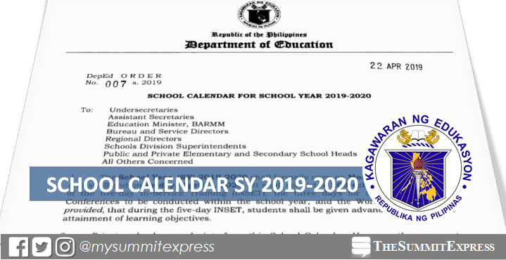 DepEd releases school calendar for SY 2019-2020