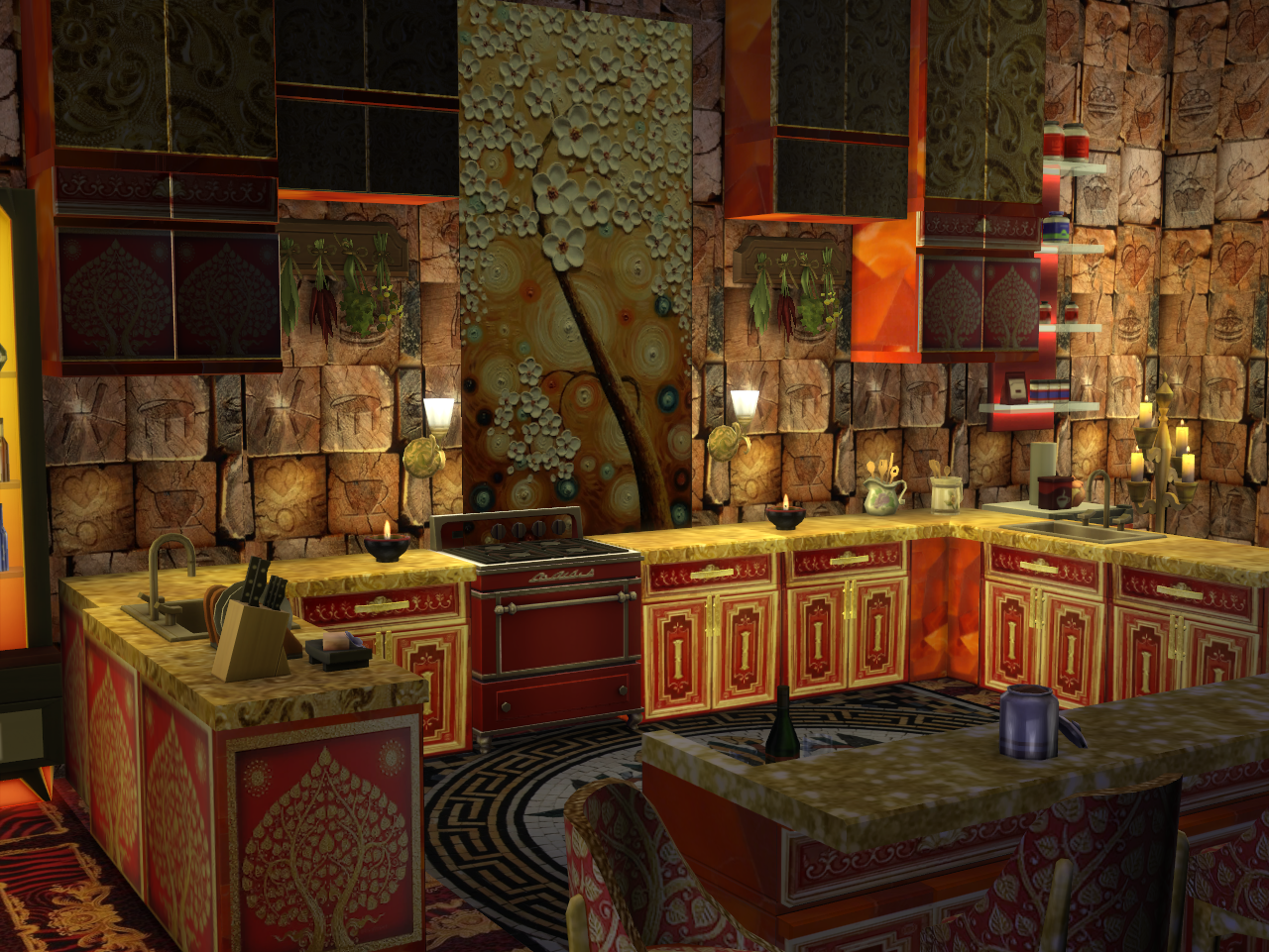 Anna Quinn Stories: Red Royalty Kitchen Set For SIMS 4