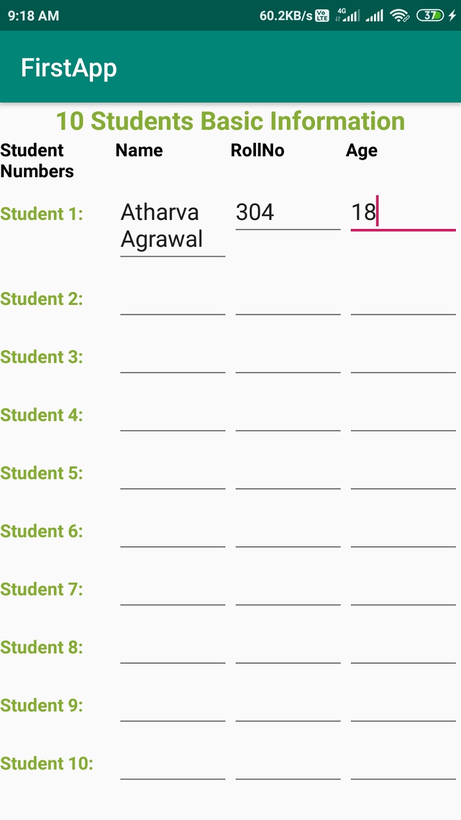 5 Program to display 10 students basic information in a table using ...
