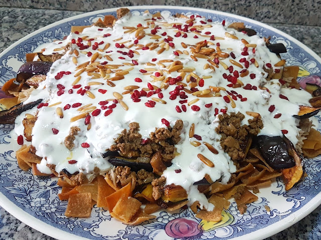 Maryam's Culinary Wonders: 1285. Aubergine Mince Meat Fetteh