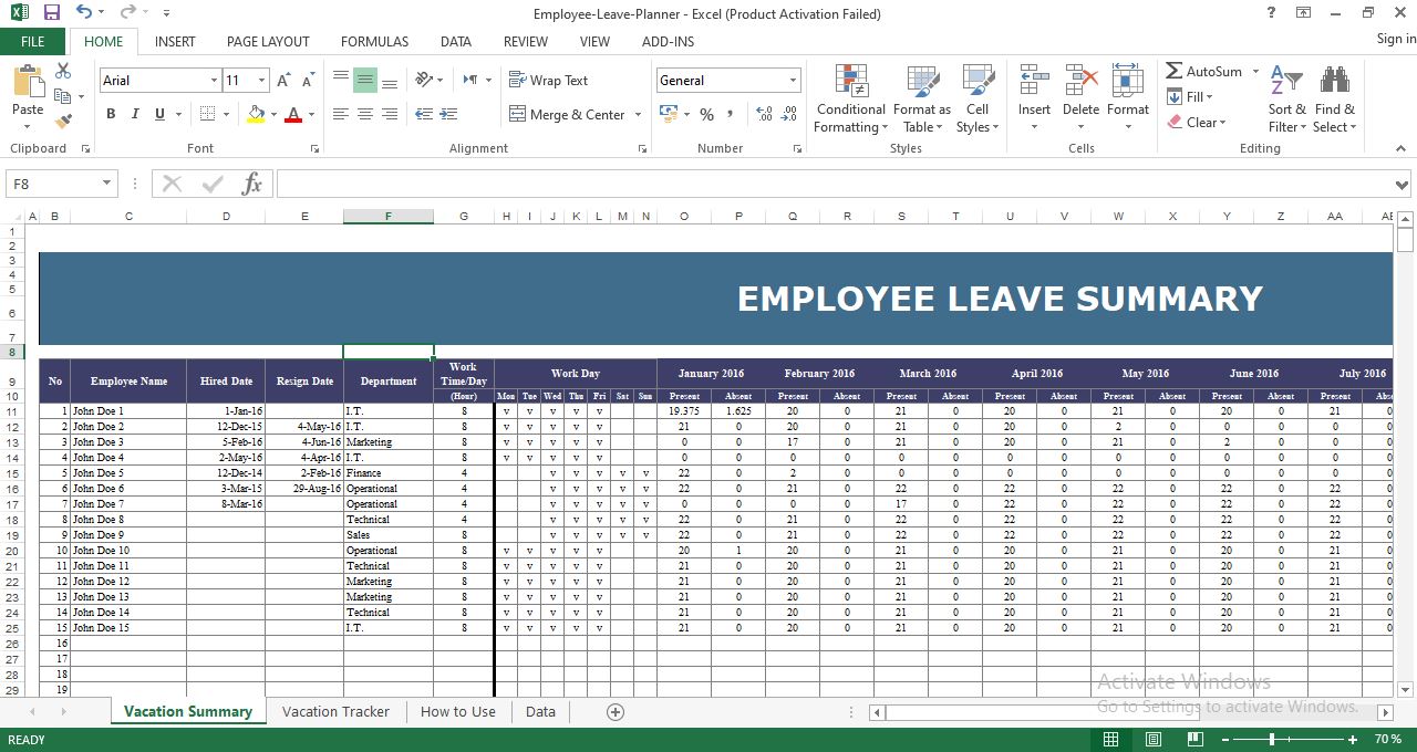 Employee Vacation Tracker Excel Template