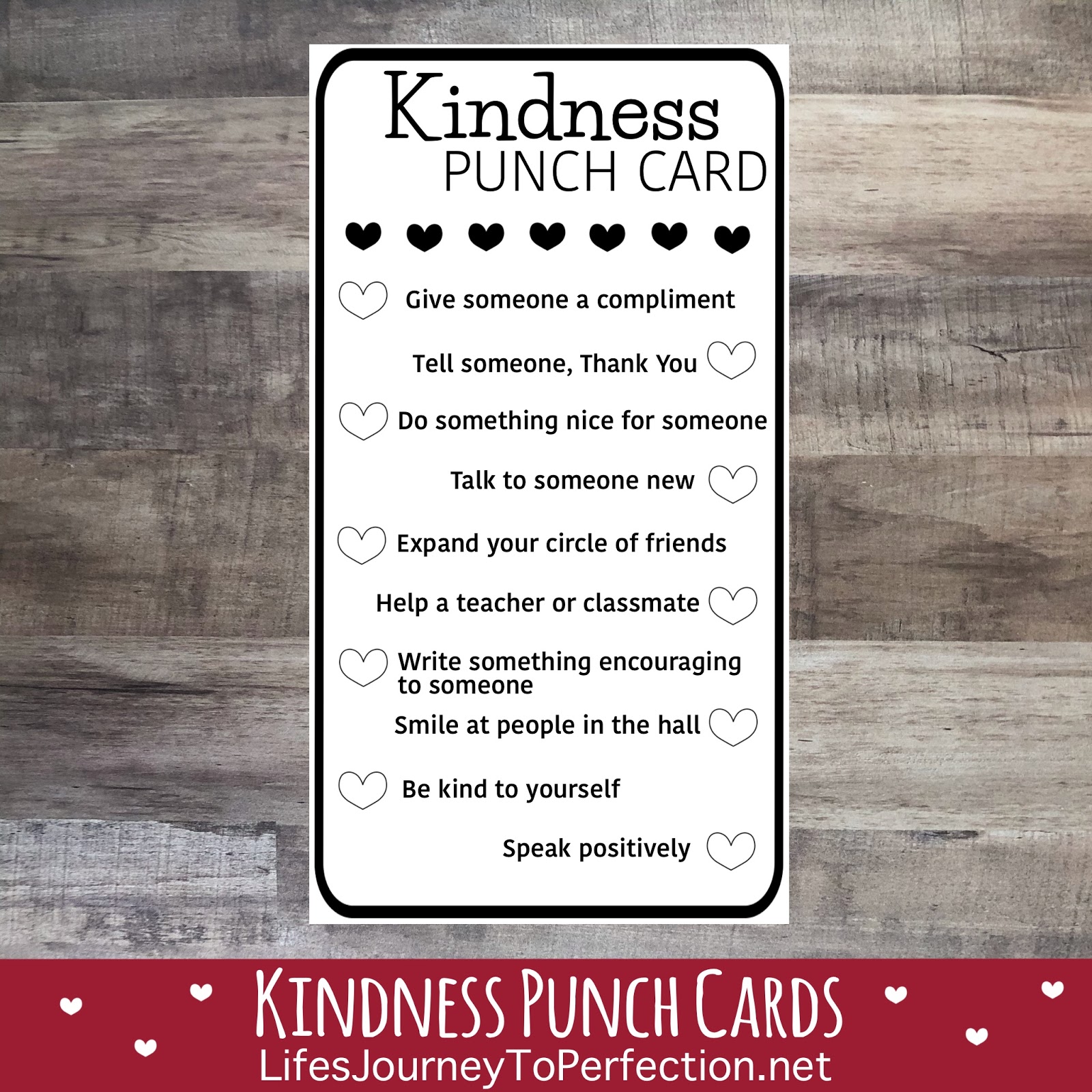 Life's Journey To Perfection: Kindness Punch Cards Printable