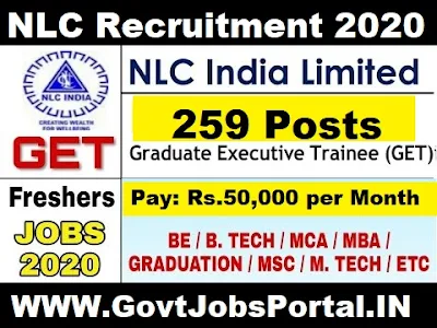 NLC Graduate Executive Trainee Recruitment 2020 : Govt Jobs for 259 Trainee Posts