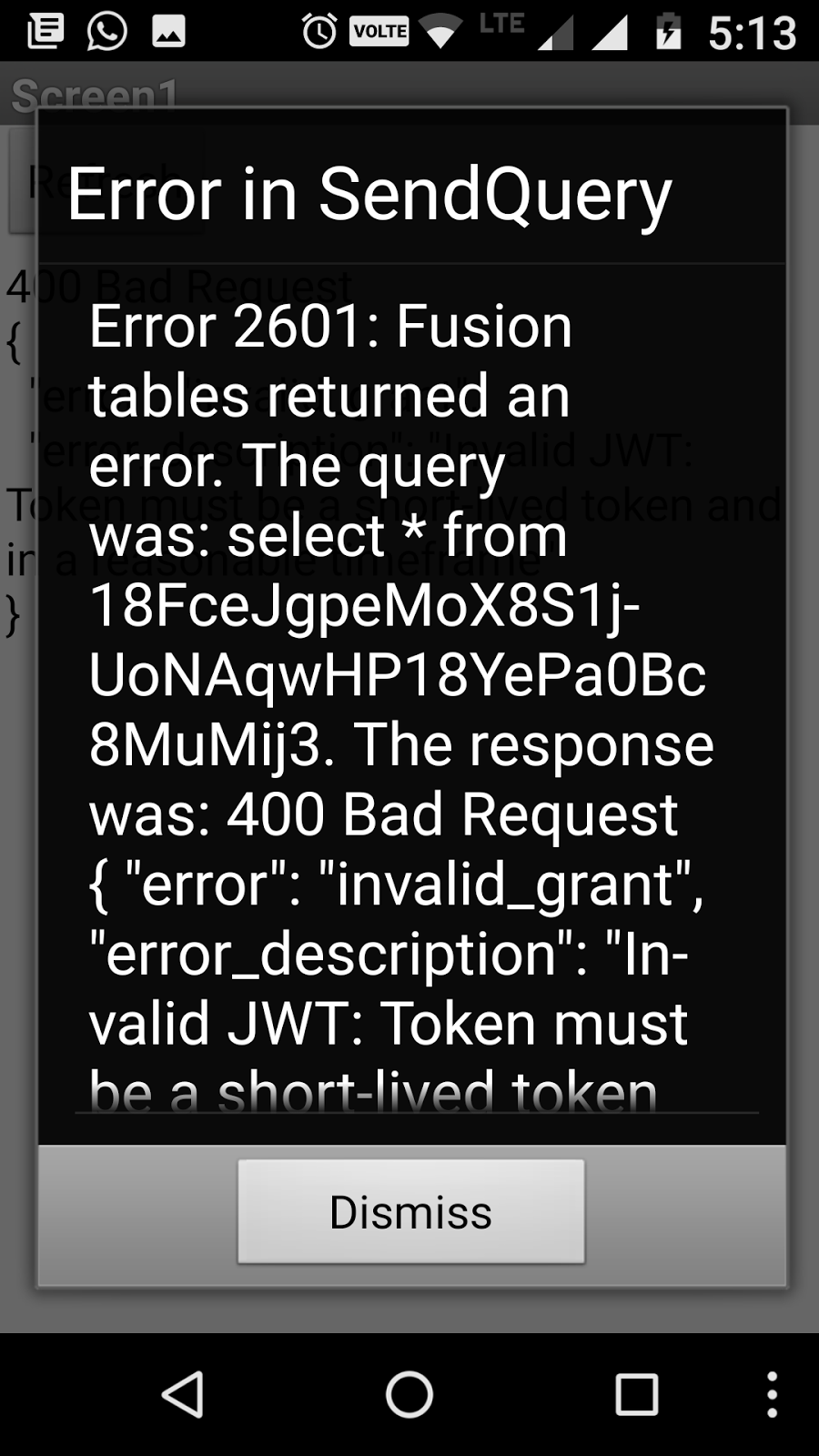 AI2 Inventor Forum News: Error messages in fusion tables