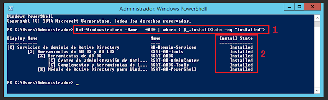 Pantallazos.es: Windows PowerShell: Listar servicios de un servidor Get-WindowsFeature.