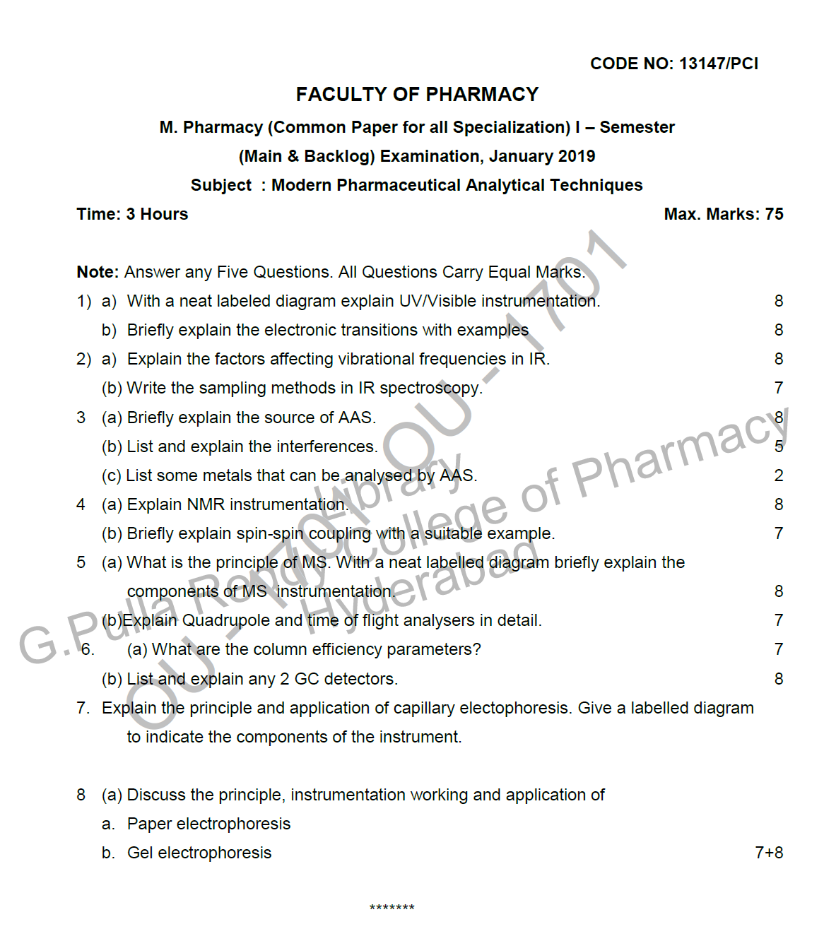 Osmania University M. Pharmacy (Common paper for all Specialization) I ...