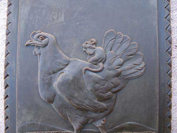 Globspot: Chicken and mouse bas relief plaque commission