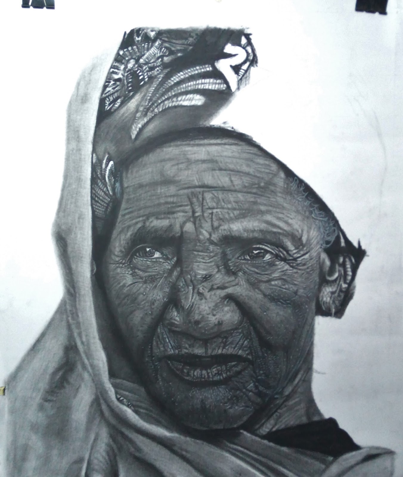Detailed, progress shots of Charcoal and Graphite artwork 'Veteran ...