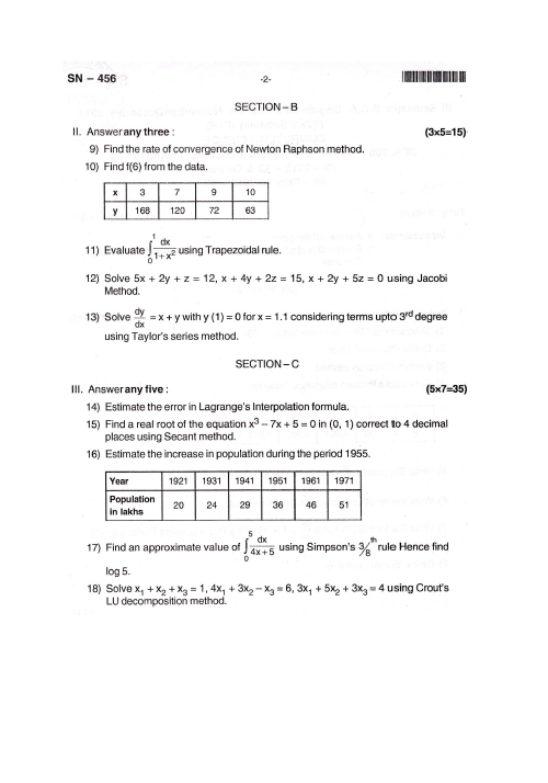 Numerical Analysis And Linear Programming Bangalore University 2014 Question Paper University
