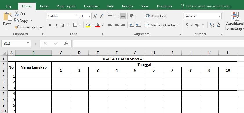 Membuat Tabel Absensi Dengan Cepat dan Rapi di Microsoft Excel ...