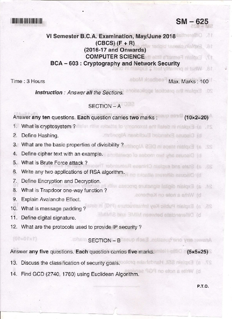 Bangalore University B.c.a. Computer Science Bca - 603 : Cryptography ...
