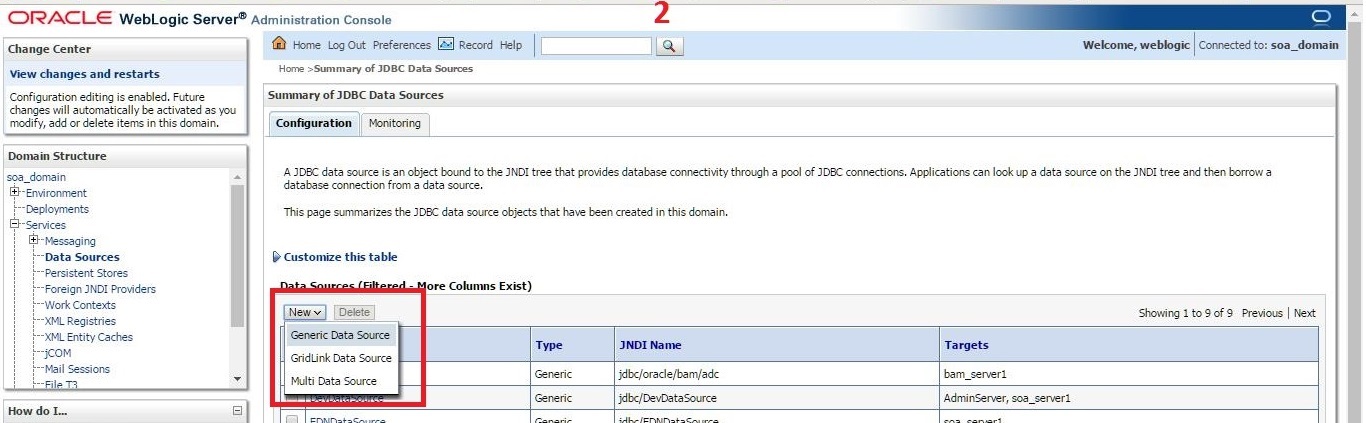 Oracle Weblogic Server New Data Source Creation