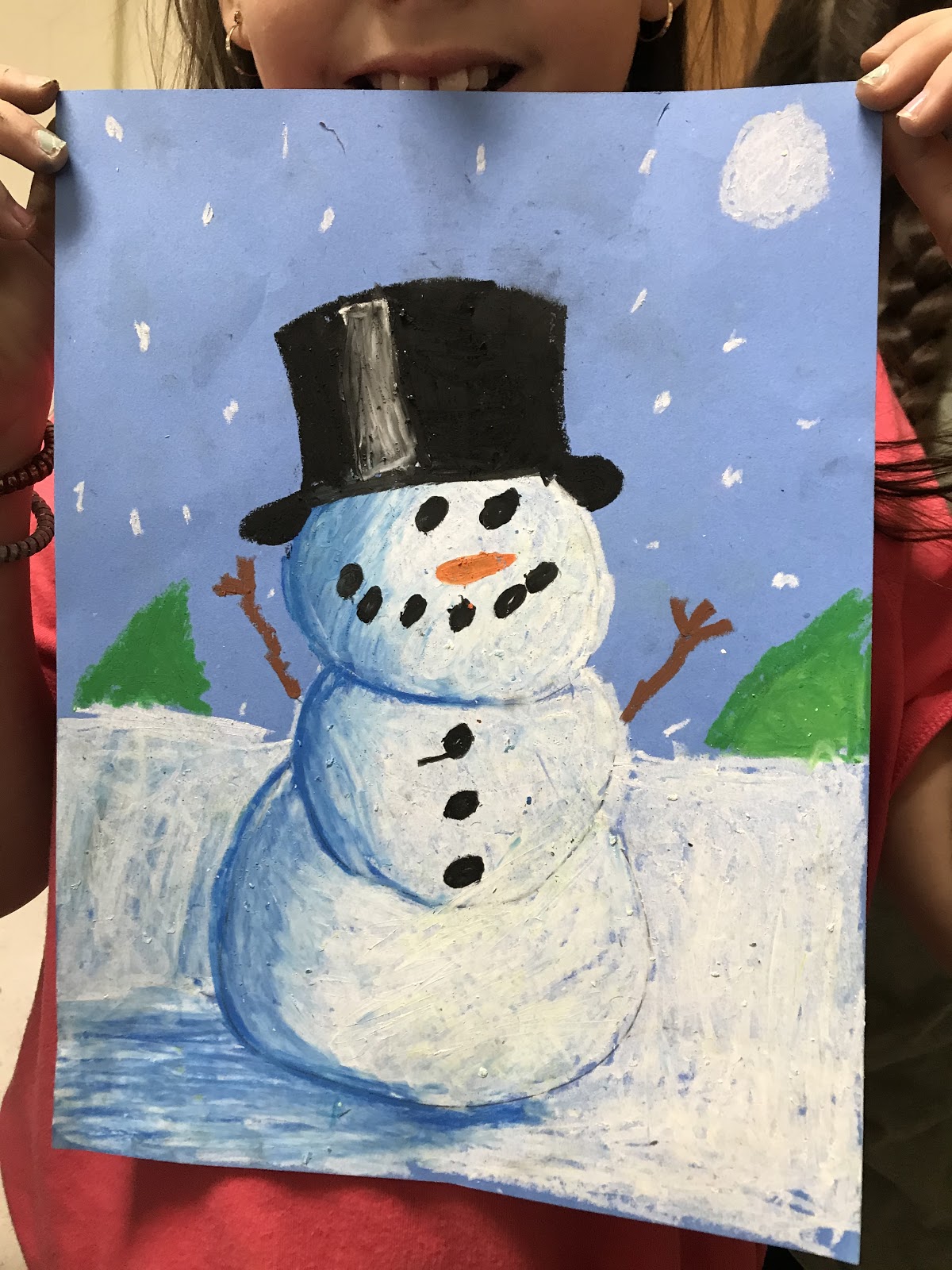 Elements of the Art Room: 3rd grade Oil Pastel Snowmen at Night