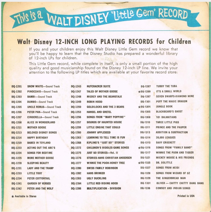 Filmic Light - Snow White Archive: "Little Gem" Record LG-715 - "A Song ...