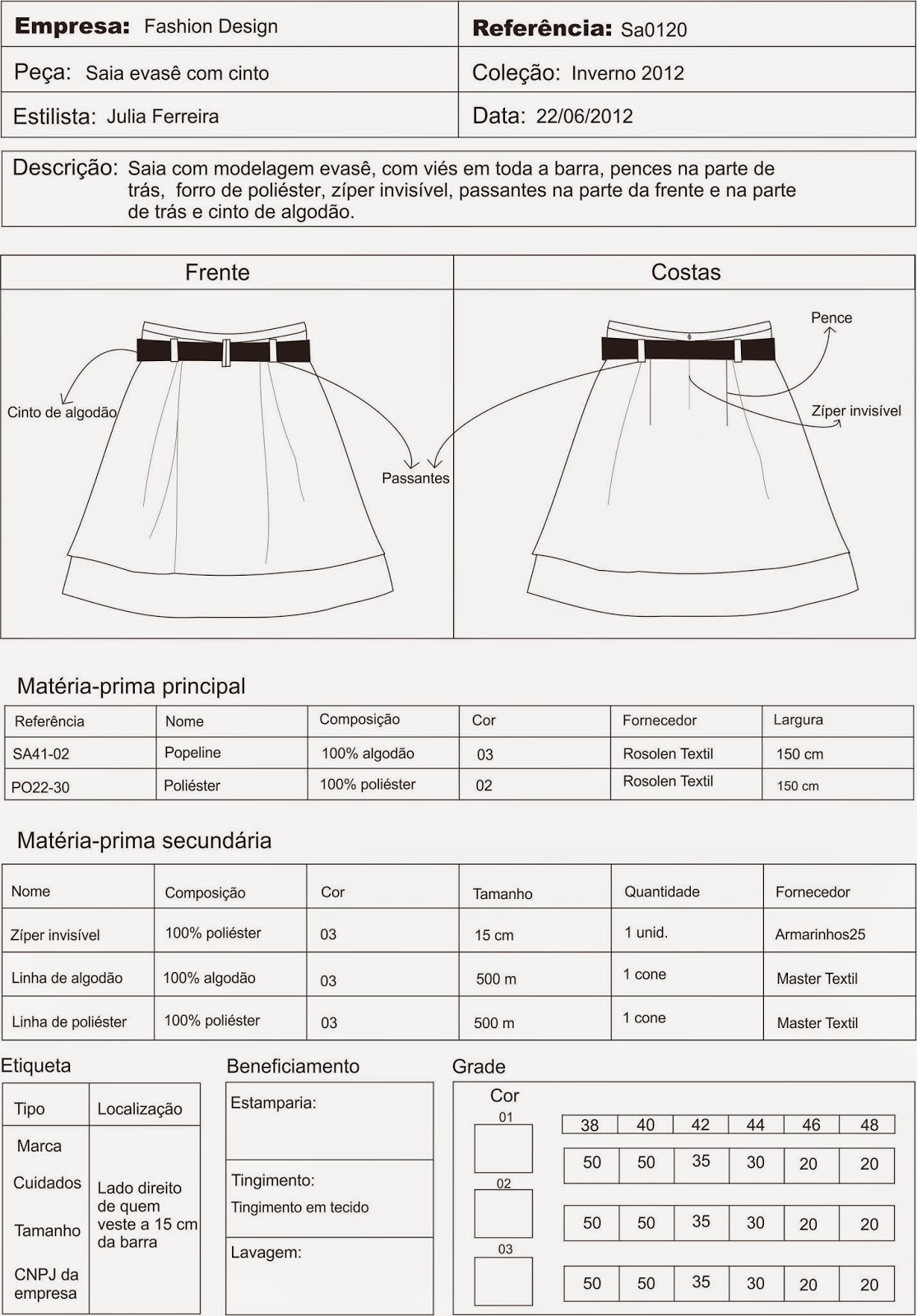 Ficha técnica de roupa