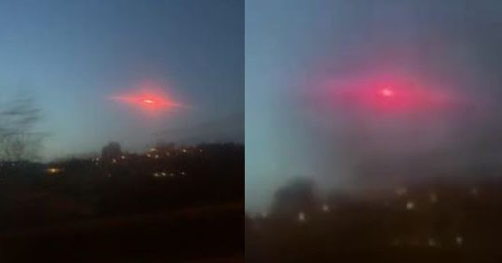 Weird object emitting red glow moving across the sky in Bradford, UK