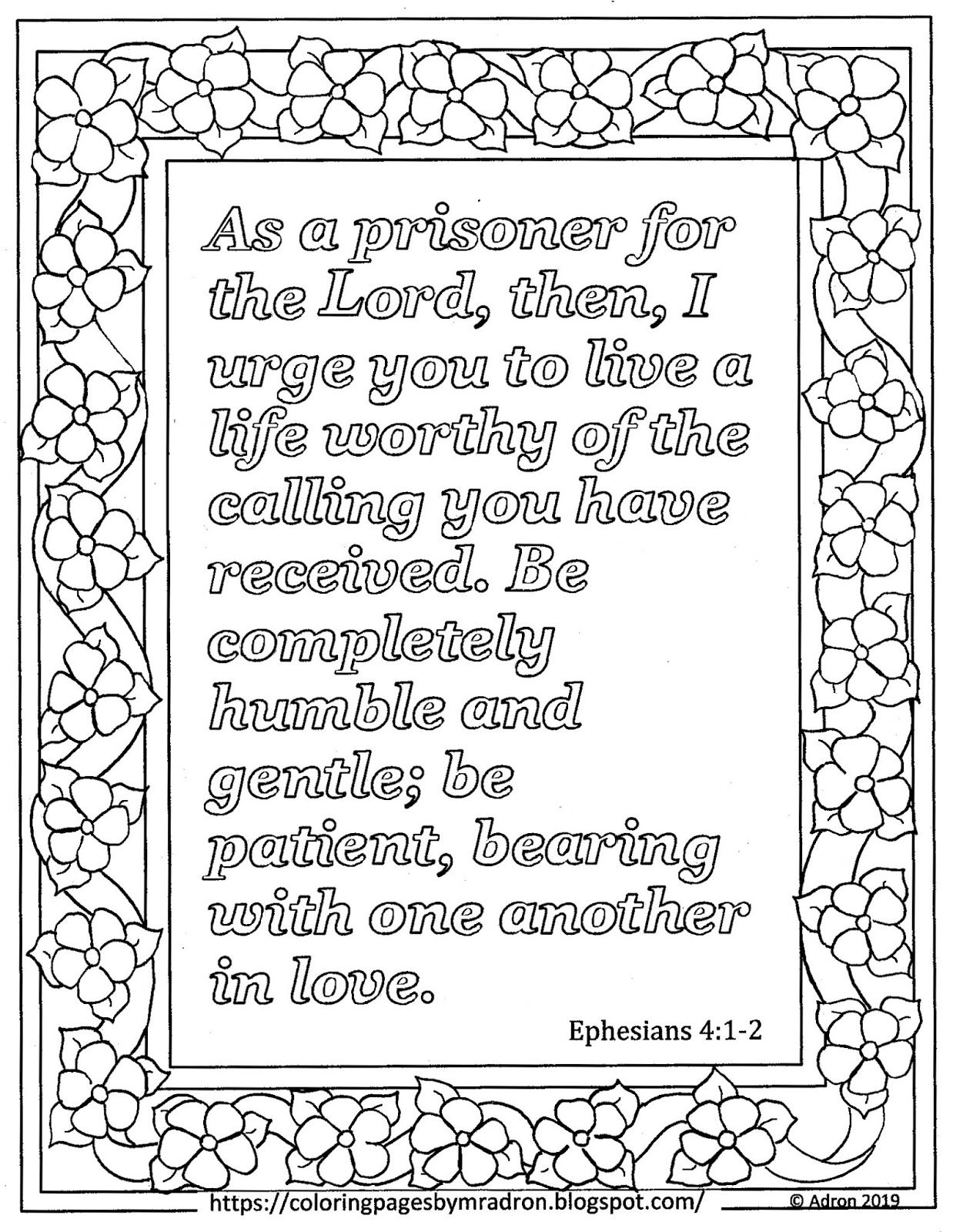 Coloring Pages for Kids by Mr. Adron: Free Printable Ephesians 4:1-2 ...
