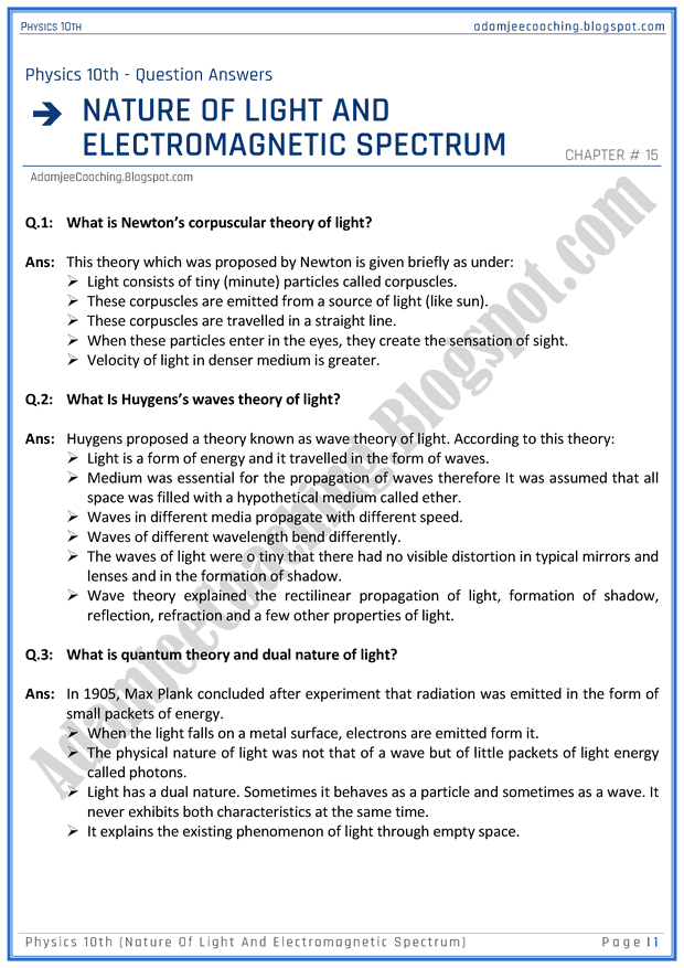 Adamjee Coaching: Nature of Light and Electromagnetic Spectrum ...