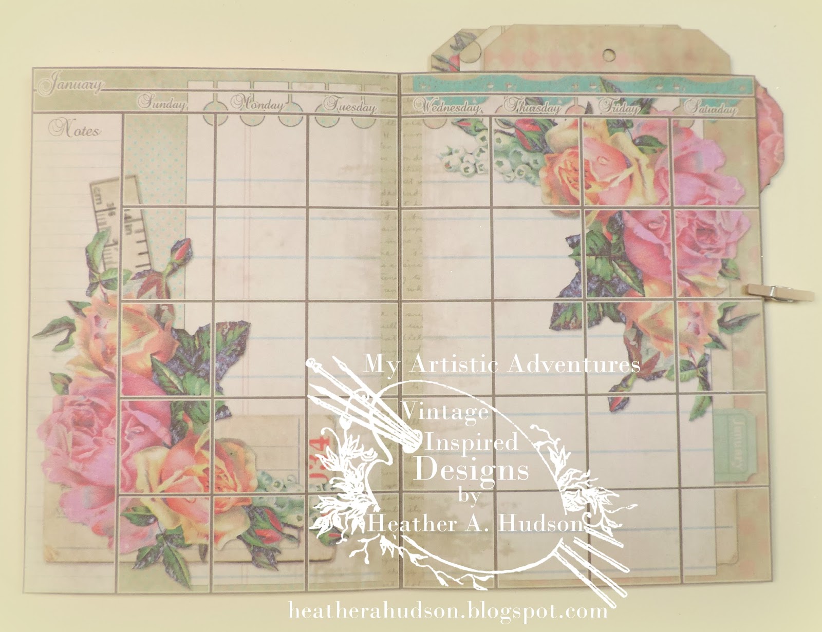 Heather A Hudson: Vintage Shabby Chic Calendar/ Journal Pages Digital Set