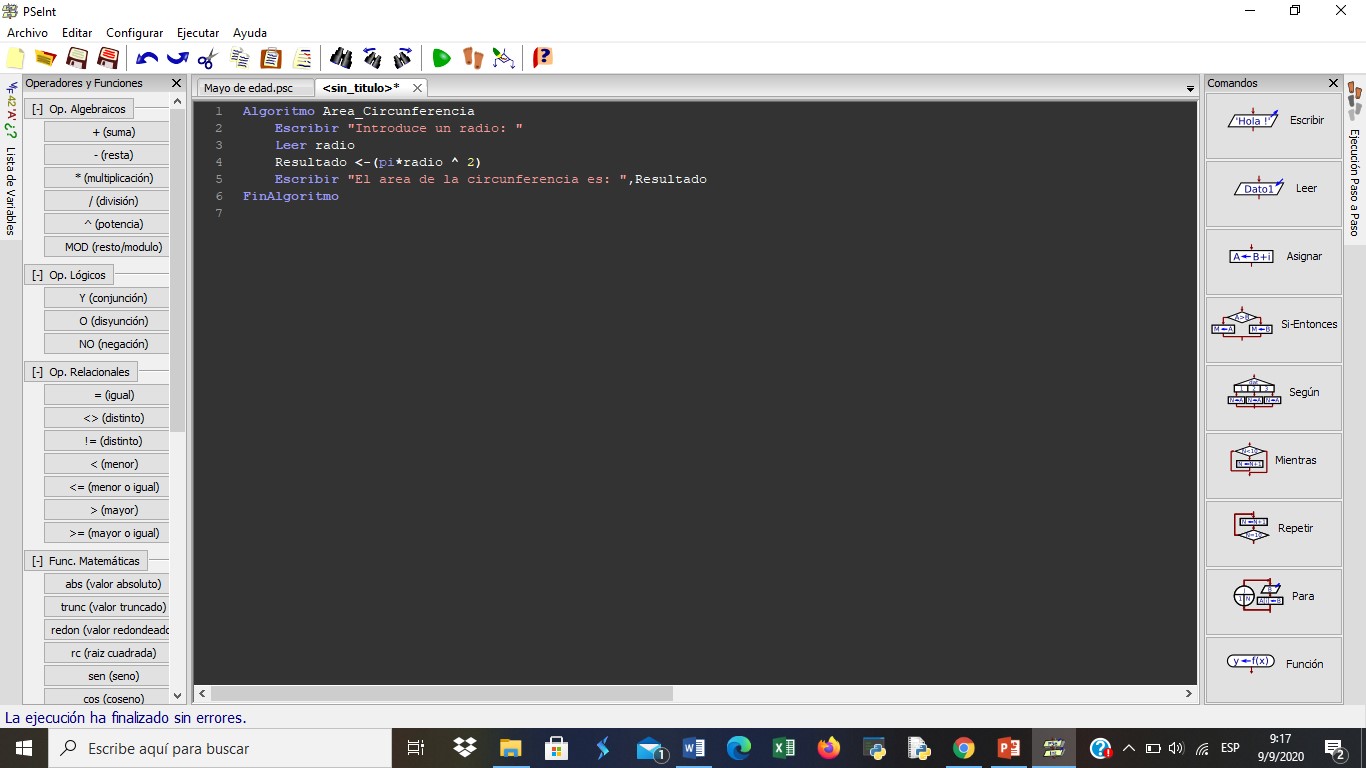 PROGRAMAS EN PSEUDOCÓDIGO EN PSEINT