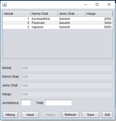 APLIKASI REKAP DATA OBAT APOTIK SEDERHANA DI JAVA NETBEANS