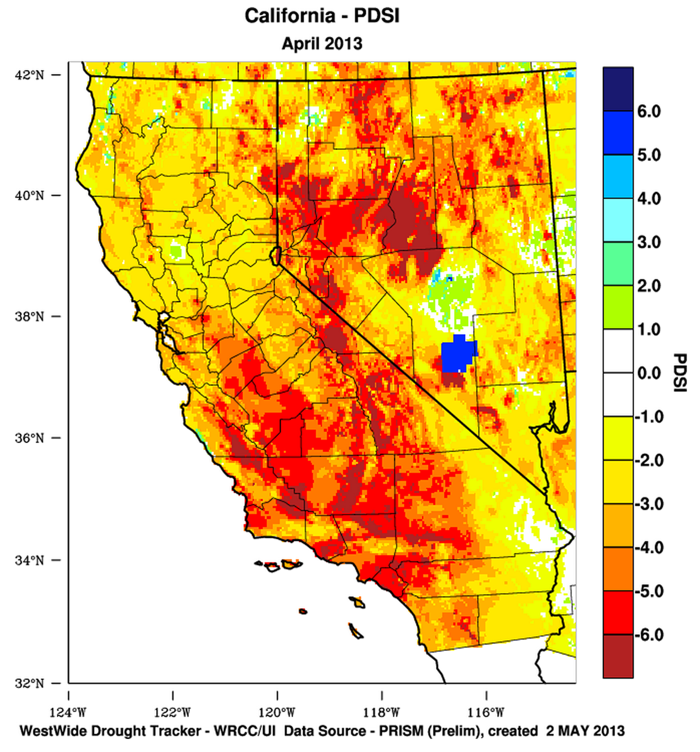 Early Warning: April PDSI Map for California and Nevada