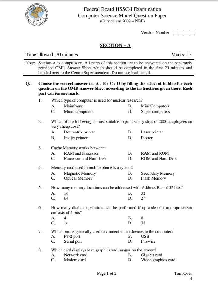 Fbise Class 11 Computer Science Model Paper With Pattern Book Download Photos Fbise Class 11 Computer Science Model Paper With Pattern Book Download Photos