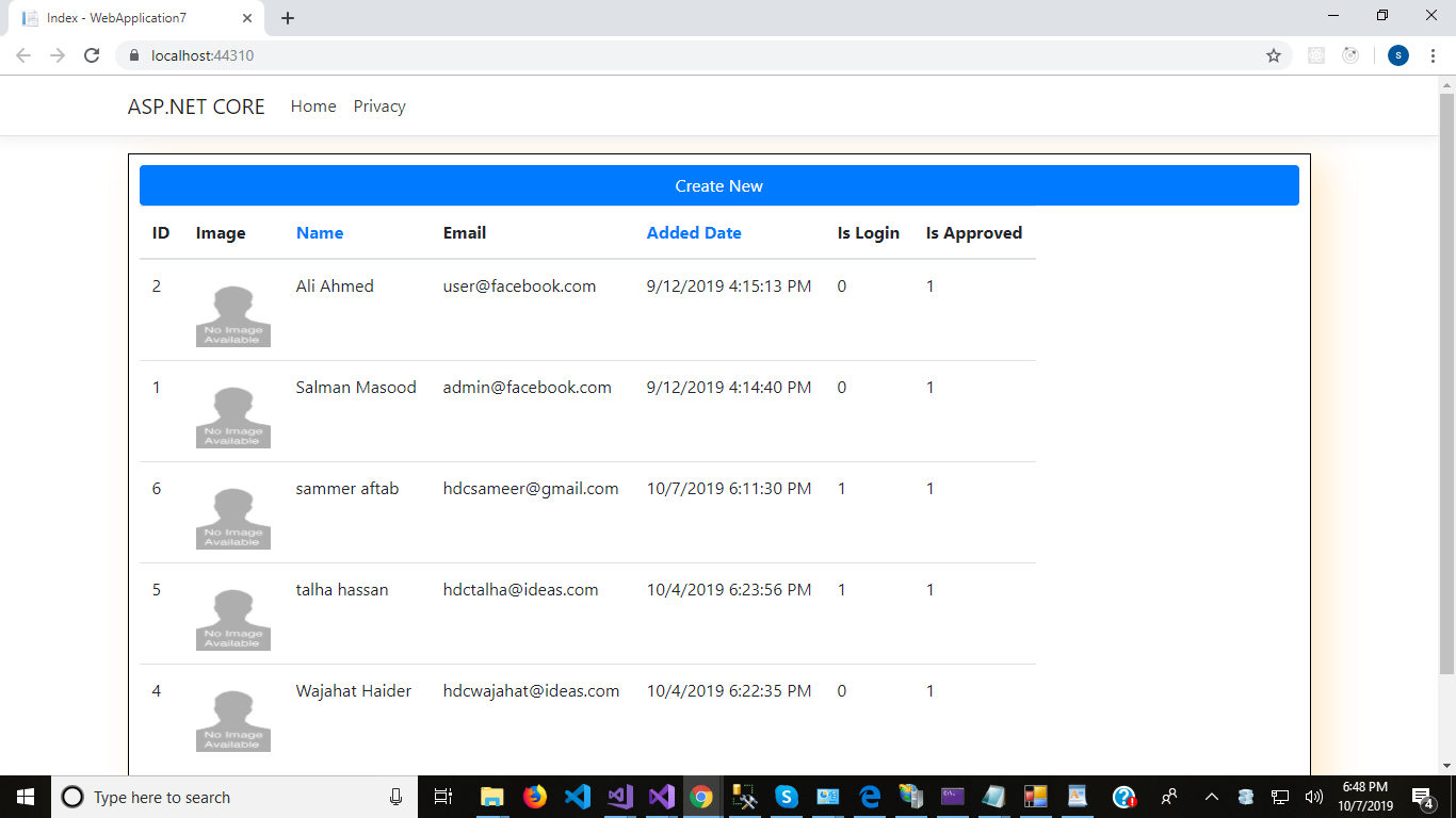 Display And Sort Data From Sql Server Table In