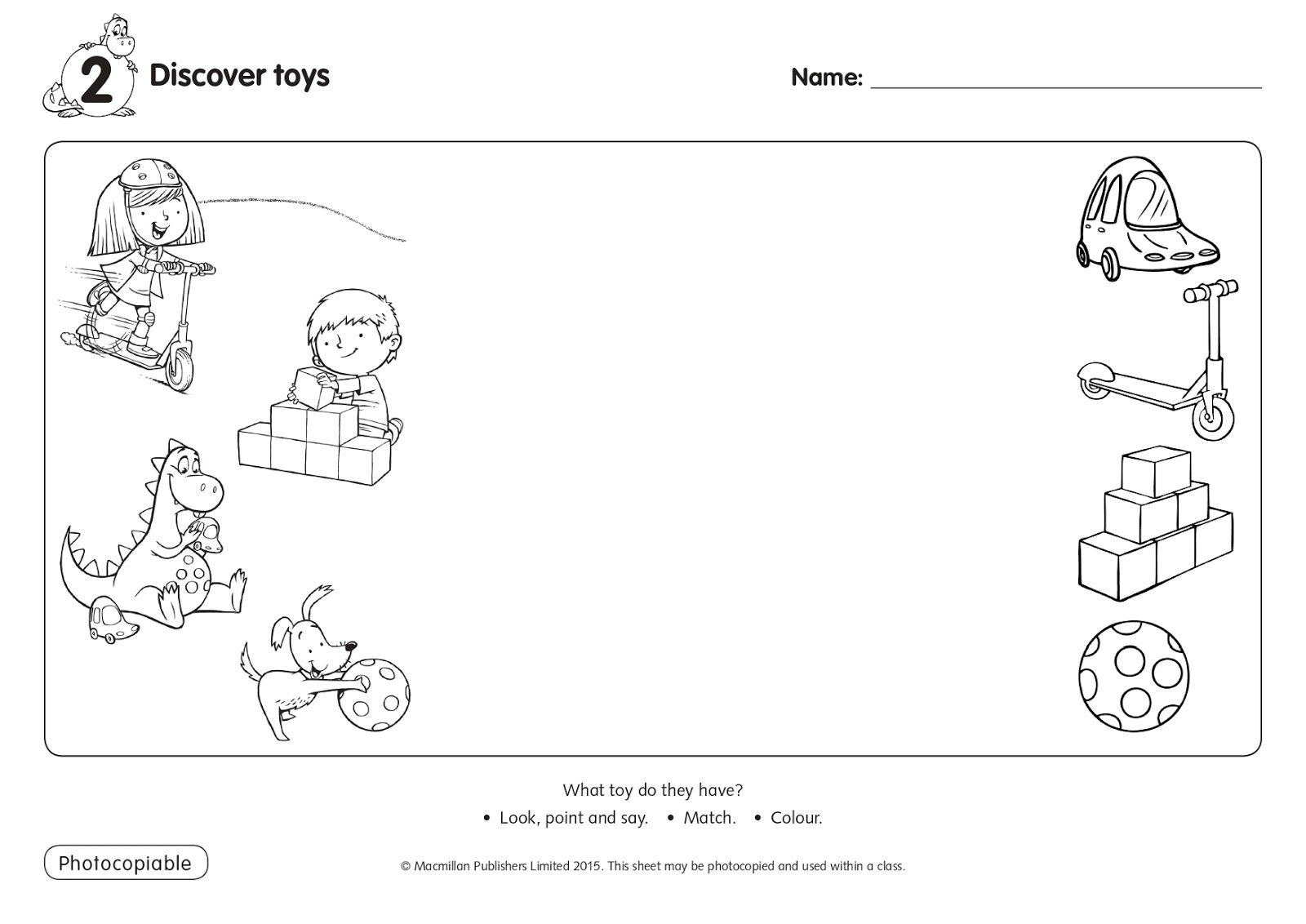 Kids 4: TOYS WORKSHEET - DRAW A LINE FROM THE CHARACTERS TO THE TOYS ...