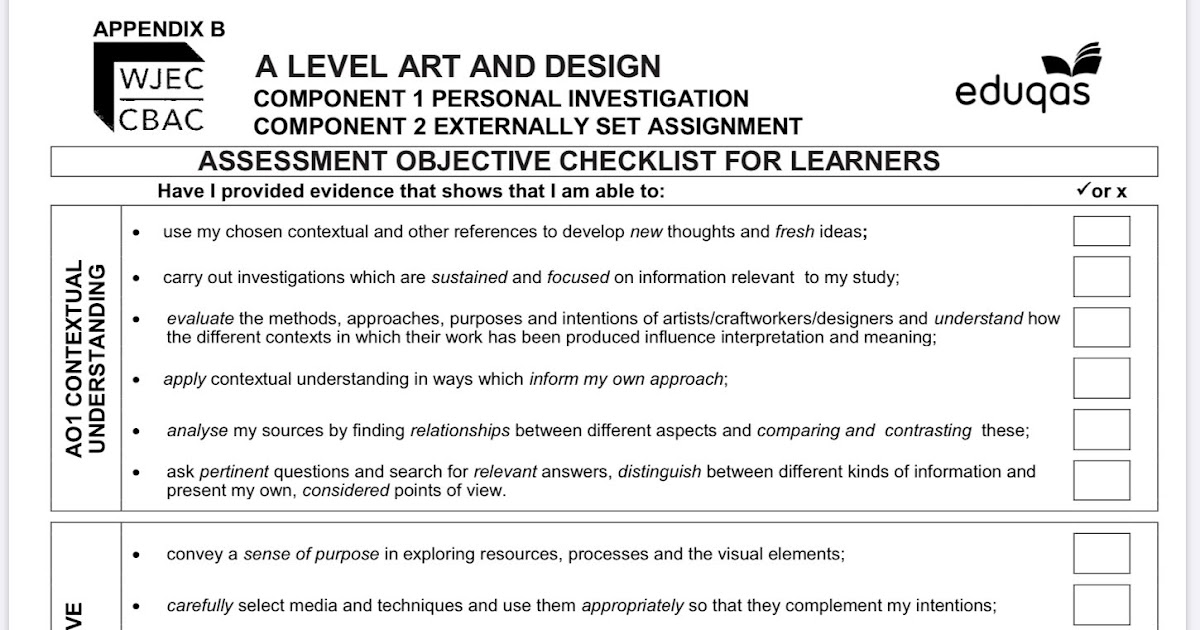 fineartasfc: Assessment Objective Checklist