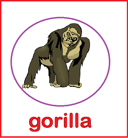 Kindergarten Worksheets: Animal Flashcards - Gorilla