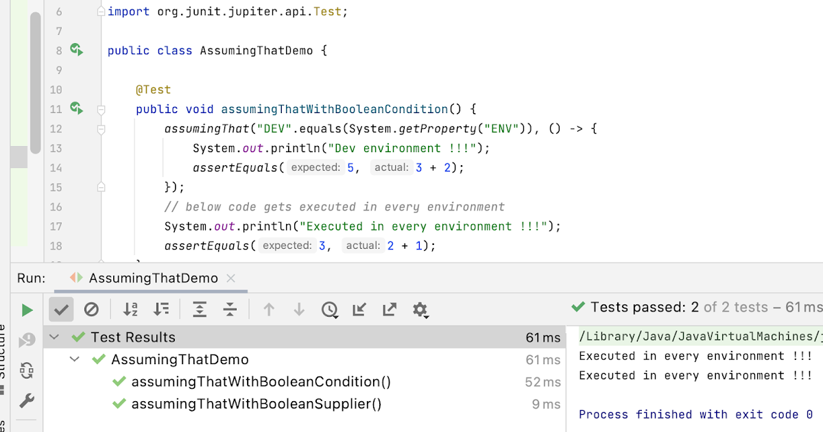 JUnit Assumptions AssumingThat Example JUnit Assumptions AssumingThat Example
