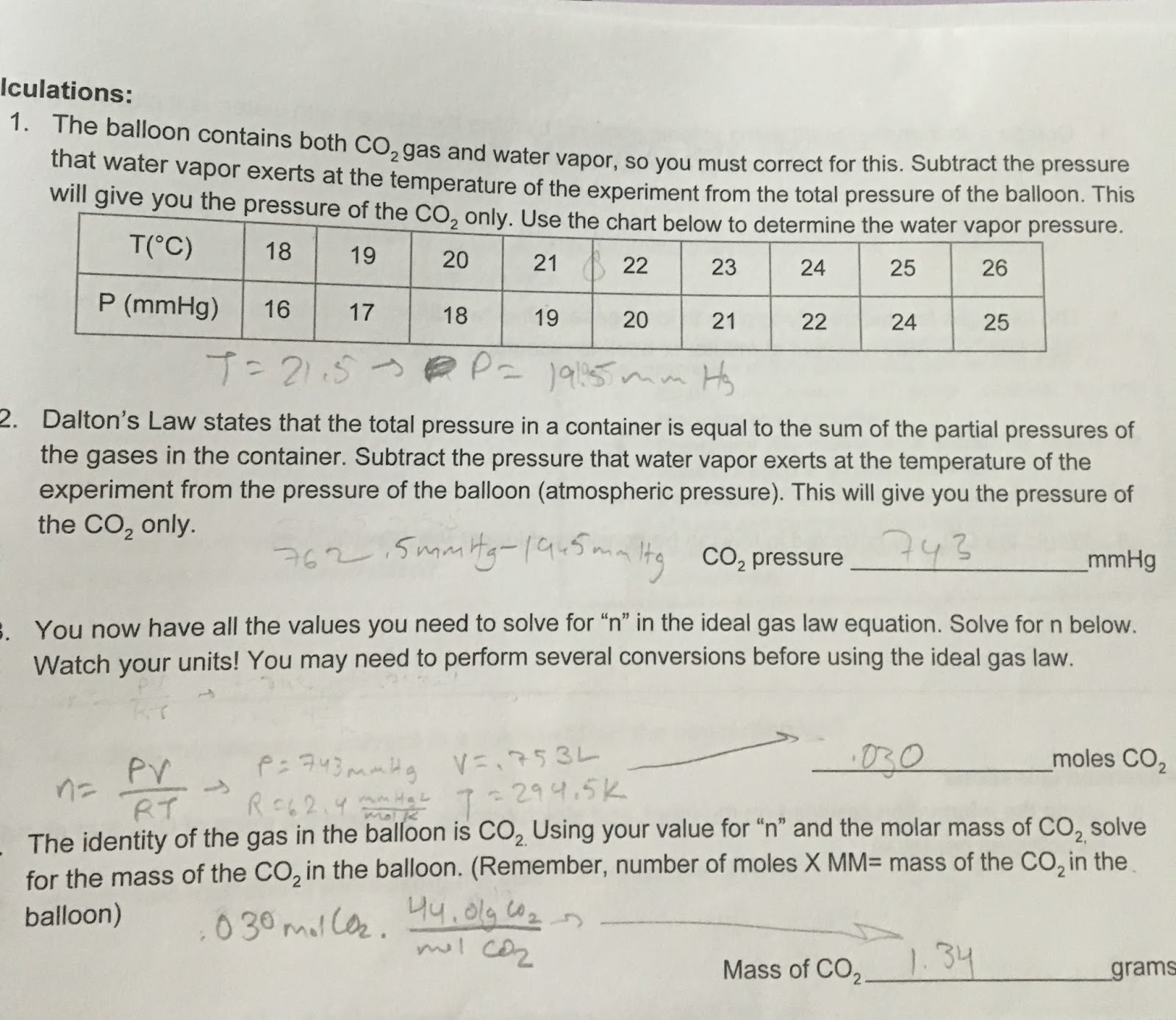 Chemistry Labs: Lab 18: Alka Seltzer and the Ideal Gas Law Lab