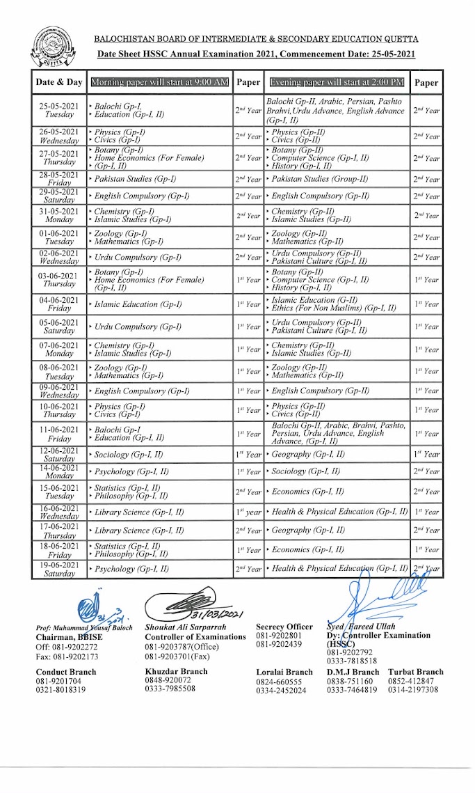 Date Sheet For HSSC ANNUAL EXAMINATION 2021 Commencement Date 25 05 date-sheet-for-hssc-annual-examination-2021-commencement-date-25-05